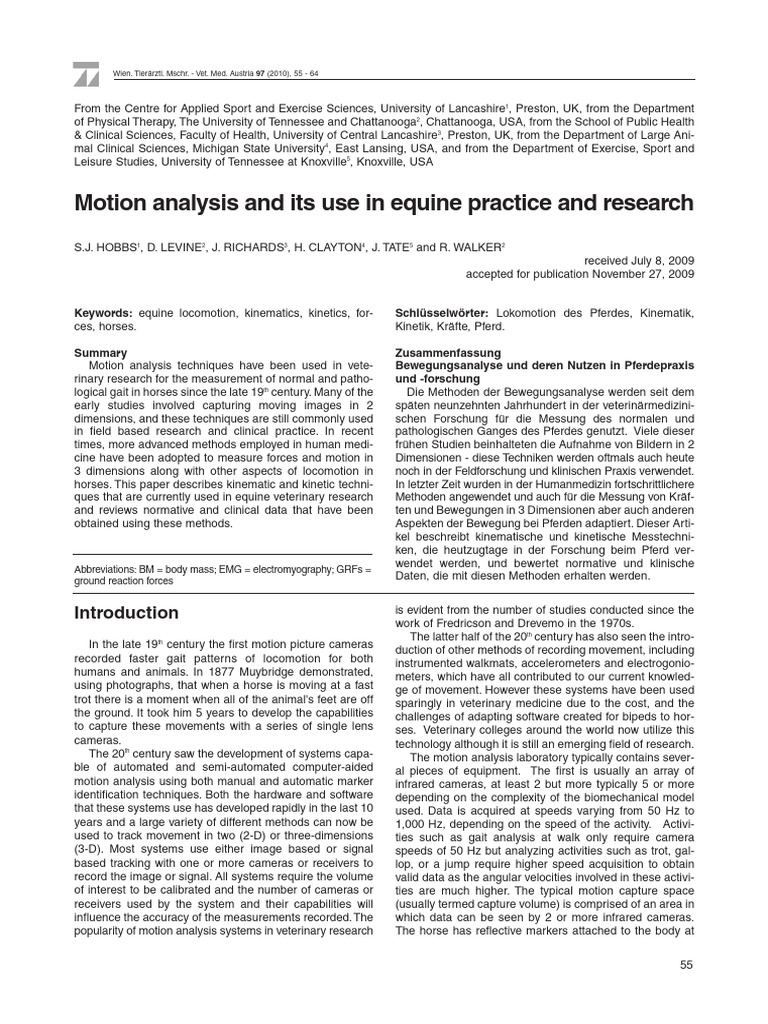 Motion Analysis and Its Use in Equine Practice and Research | PDF