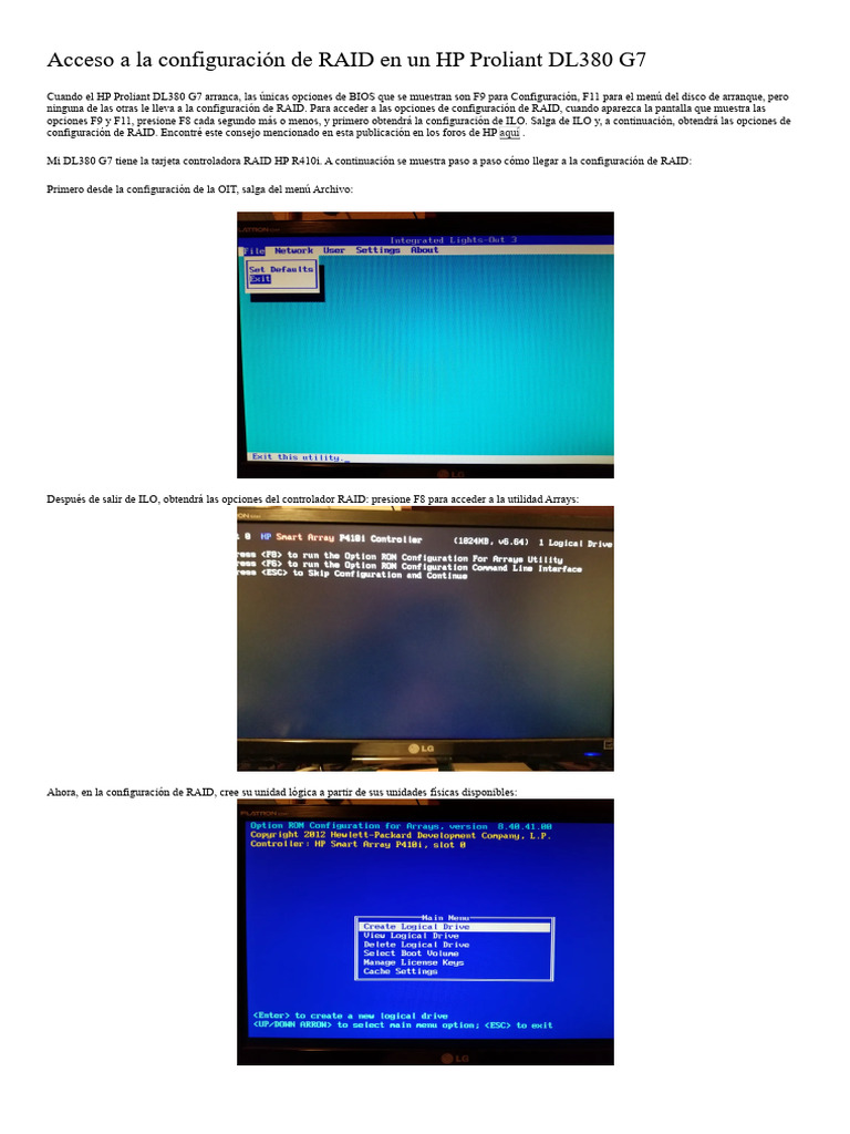 Acceso a La Configuración de RAID en Un HP Proliant DL380 G7 | PDF
