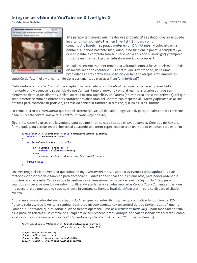 Integrar Un Video de YouTube en Silverlight 2 | PDF