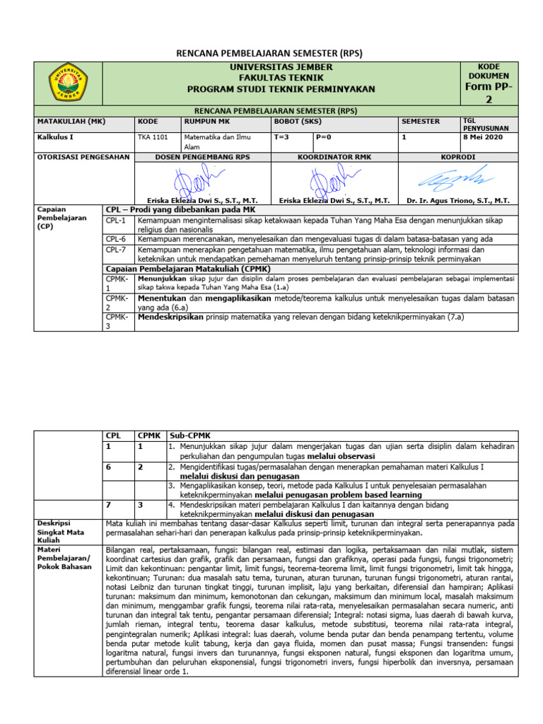 Rencana Pembelajaran Semester (RPS) : Universitas Jember Fakultas ...