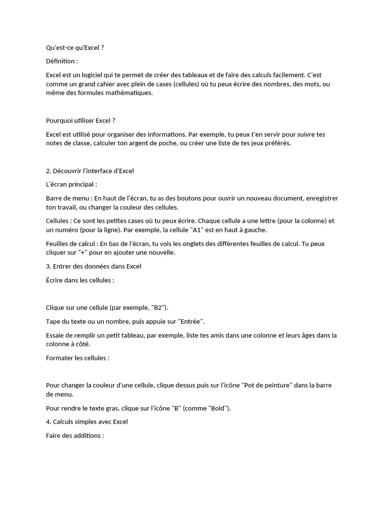 Cours De Base Excel Pdf