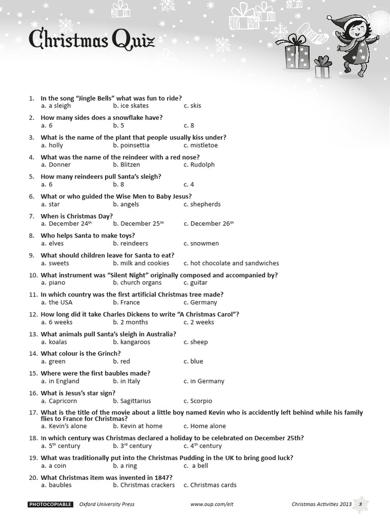 Christmas Quiz and Activities 2012 | PDF | Christmas | Social Science