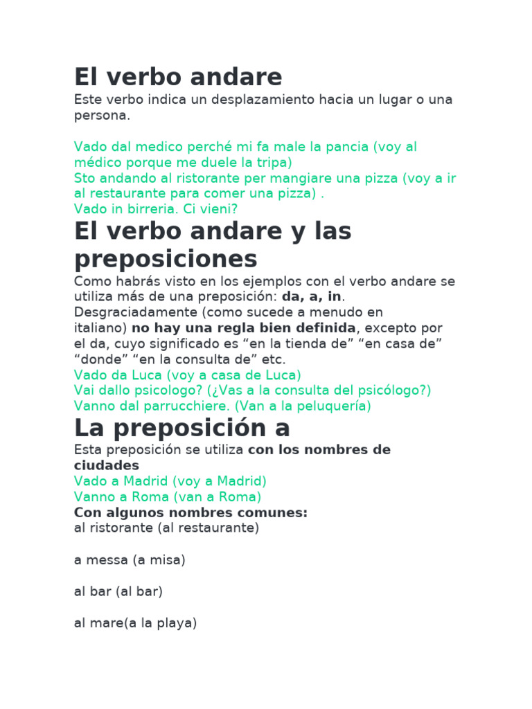 El Verbo Andare e Venire | PDF