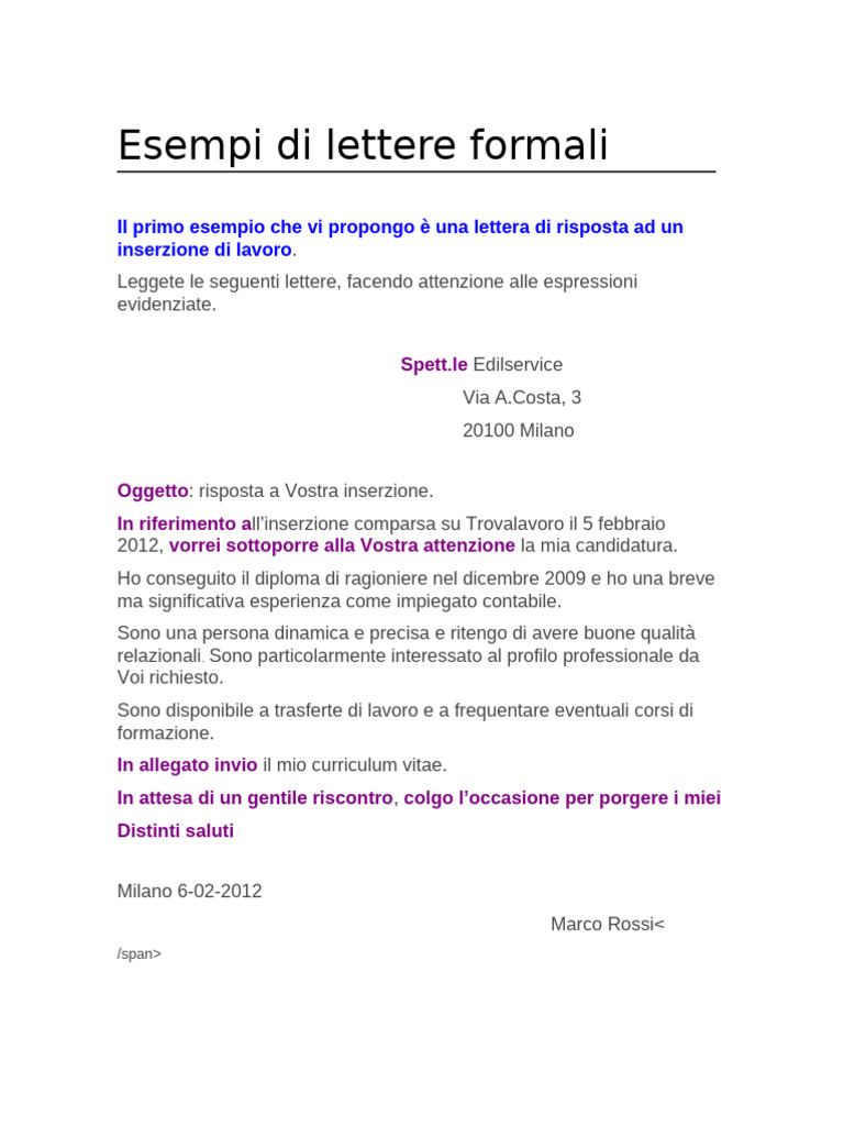 Esempi Di Lettere Formali3 | PDF