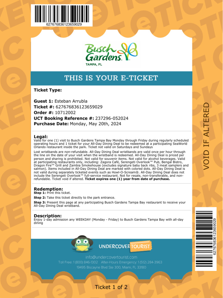 Busch Gardens Tickets | PDF | Restaurants