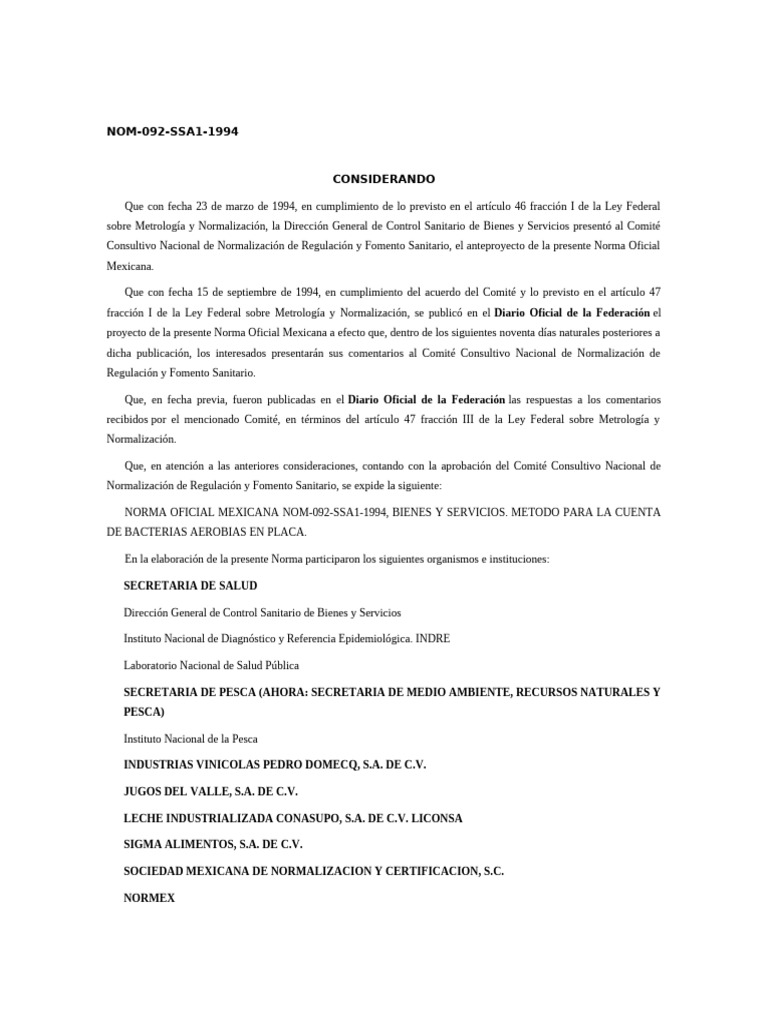 NOM-092-SSA1-1994 | PDF
