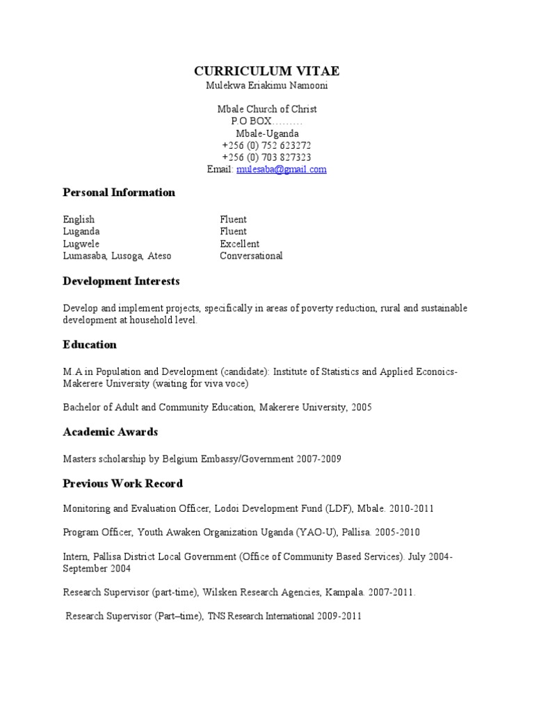 Mulekwa Curriculum Vitae | PDF | Uganda | Society