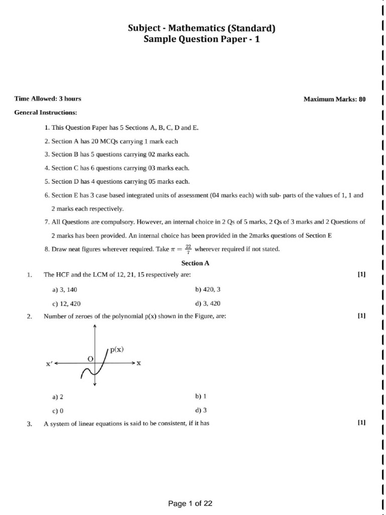 Xth Maths Practice Paper 1 | PDF