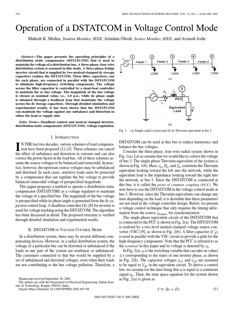 Operation Of A Dstatcom In Voltage Control Mode Pdf Power Inverter