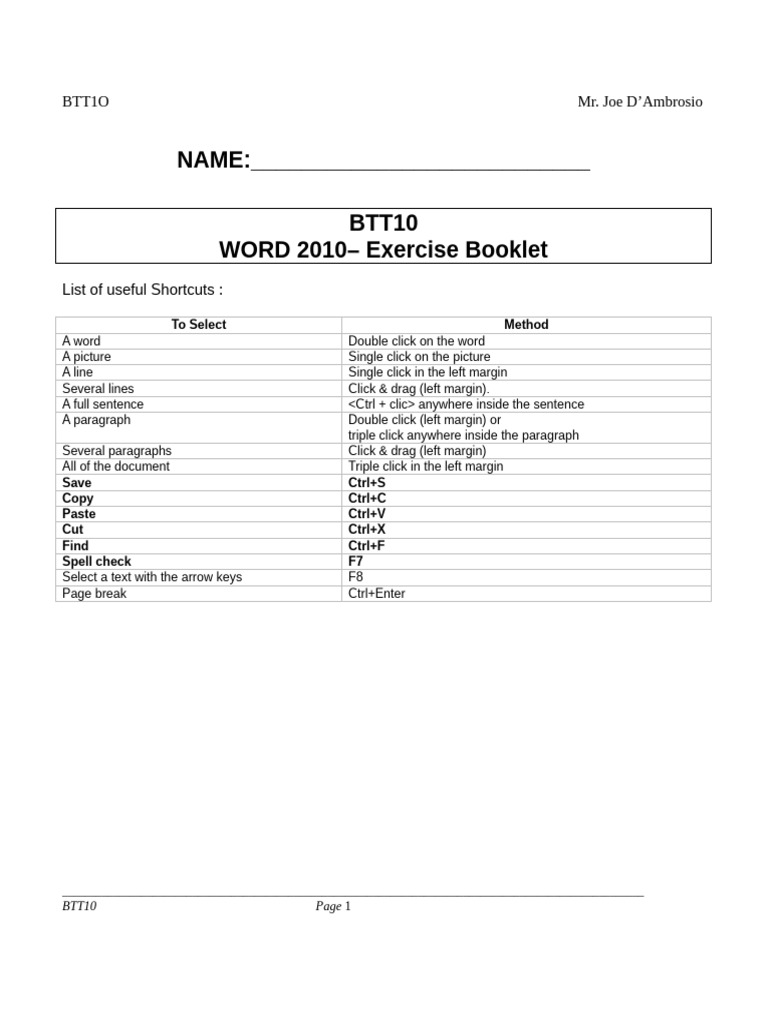 01 - MSWord Booklet Exercises 1-3A | PDF