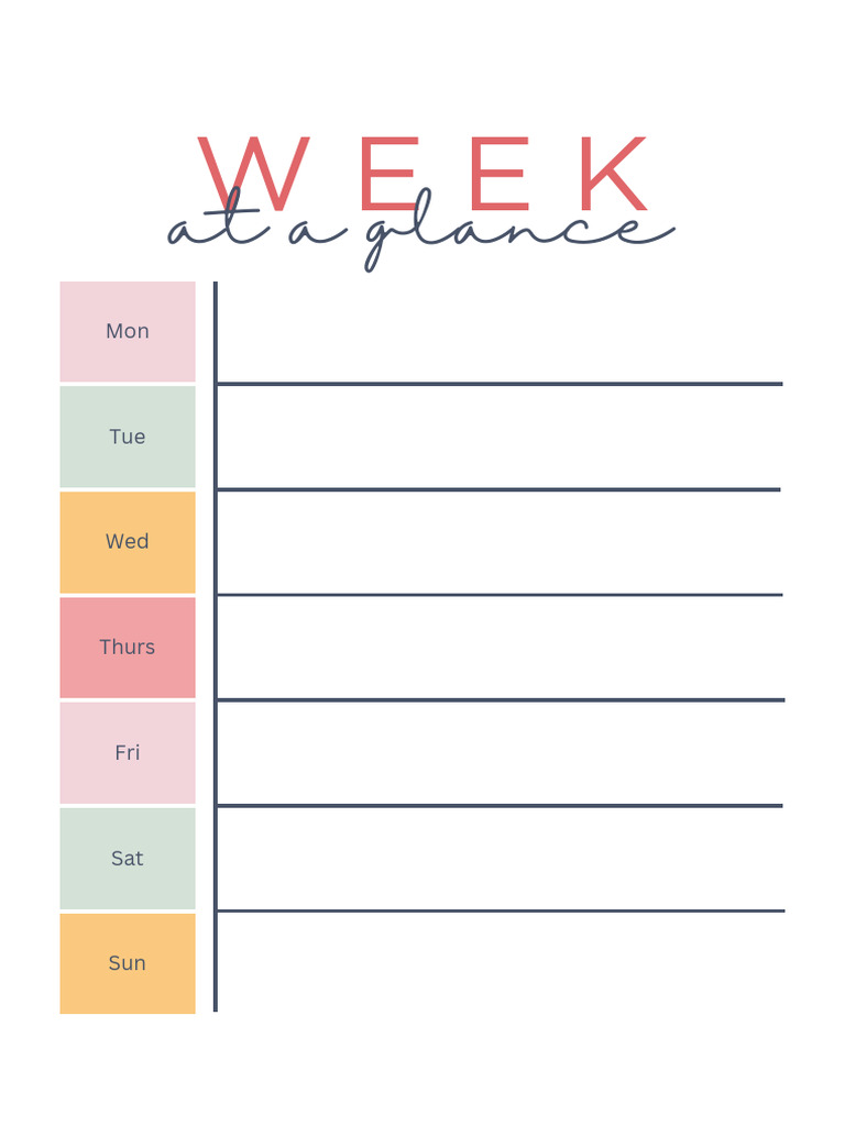 Week at A Glance Template | PDF