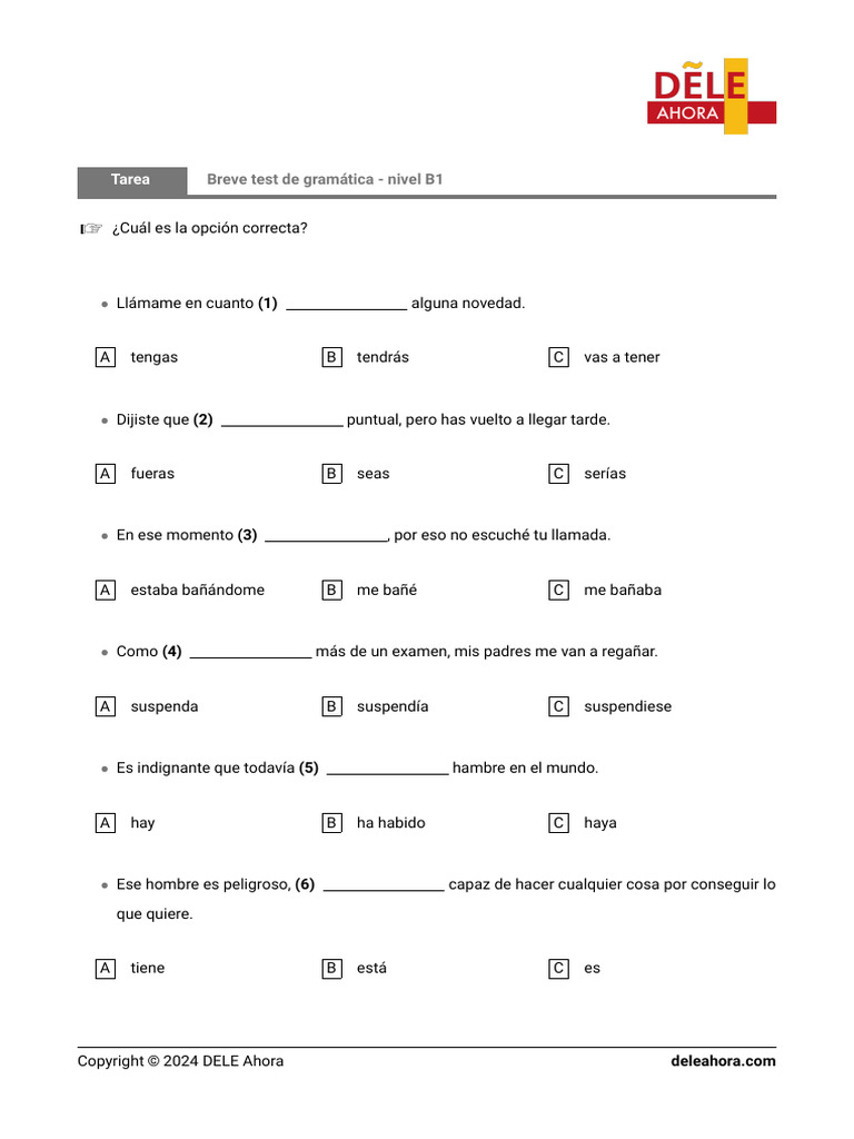 Breve Test De Gramatica Nivel B1 Pdf