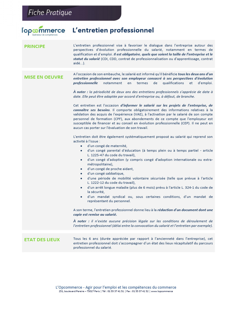 Fiche Pratique Entretien Pro - Janv2023 | PDF