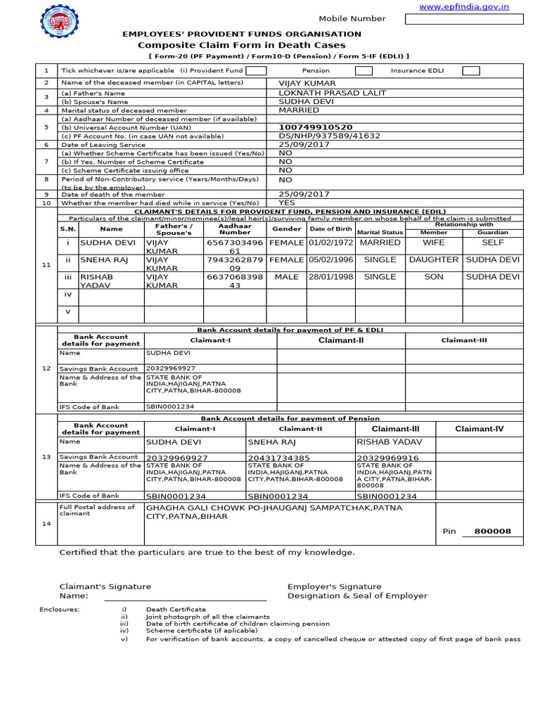 Death Case - Composite Form No. 20-10D-5IF_Blank | PDF