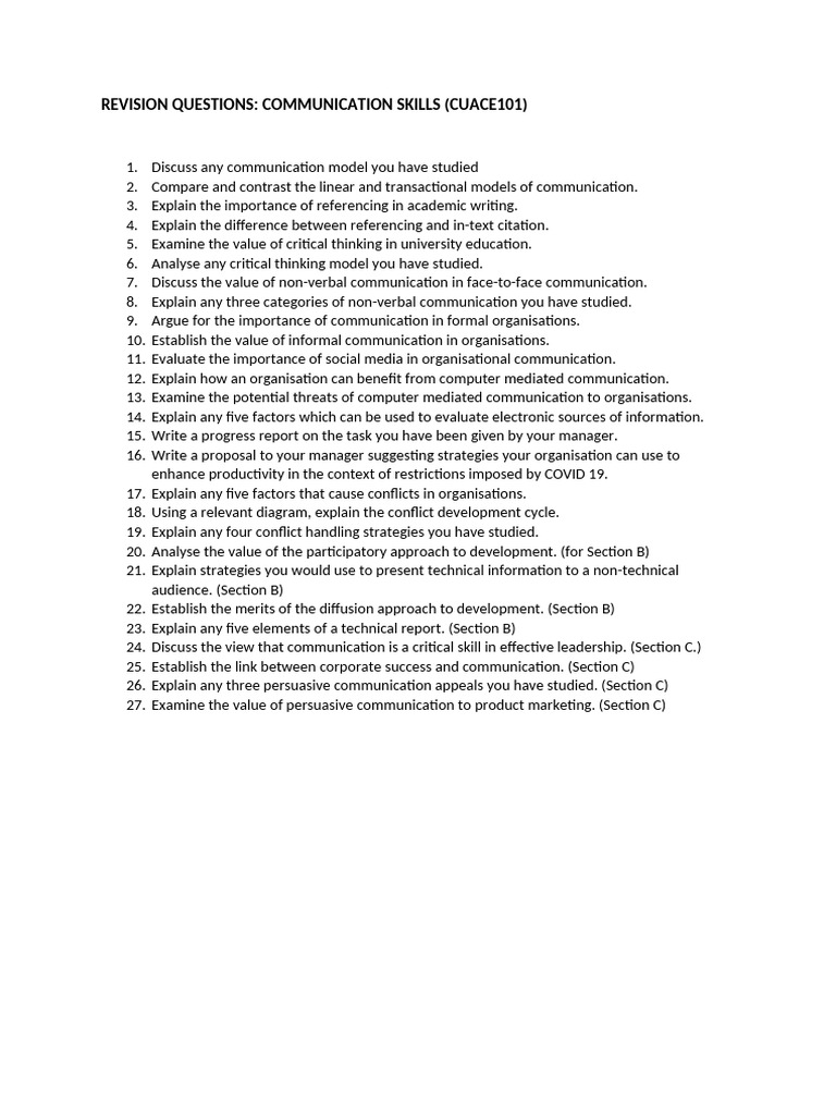 REVISION QUESTIONS | PDF