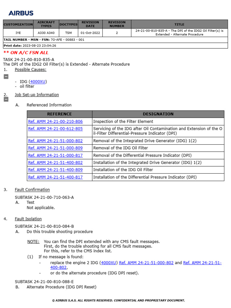 A330 TSM 24-21-00-810-835-A - The DPI of The IDG2 Oil Filter(s) Is ...
