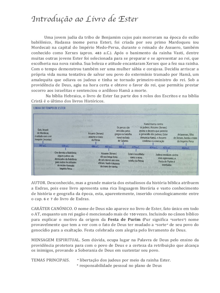 Introdução ao Livro de Ester | PDF | Livro de Ester | Livros do Antigo ...