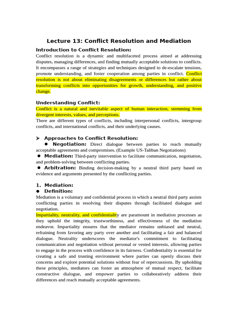 Lecture 13 Conflict Resolution | PDF