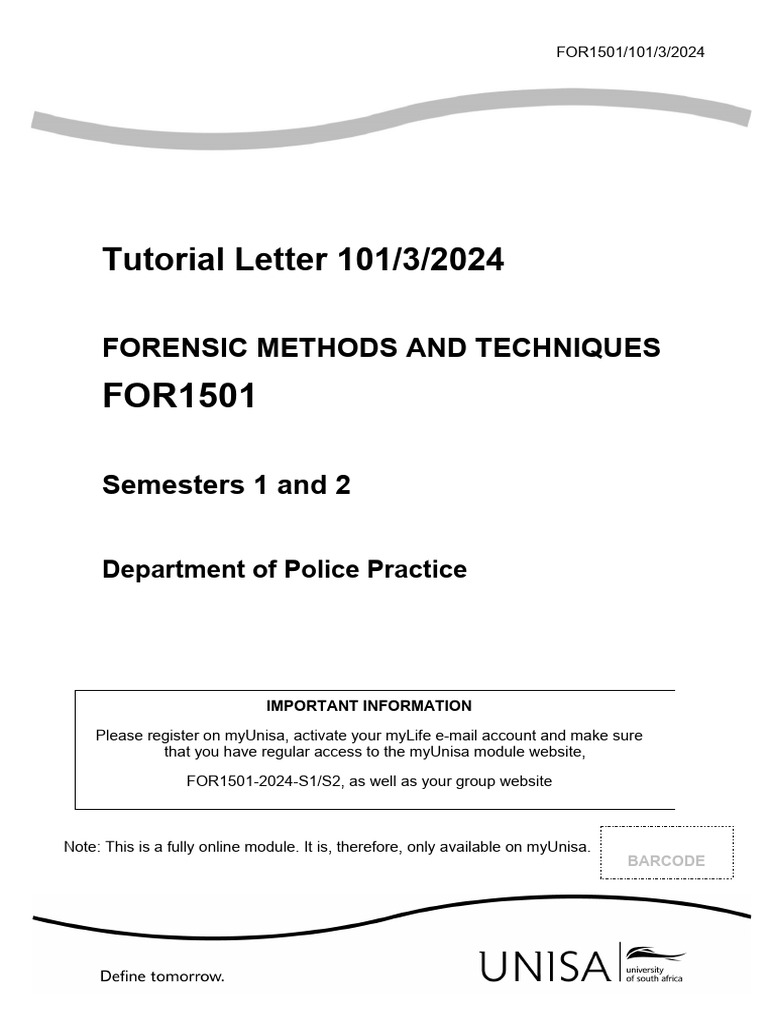 Tutorial Letter 101/3/2024: Forensic Methods and Techniques | PDF