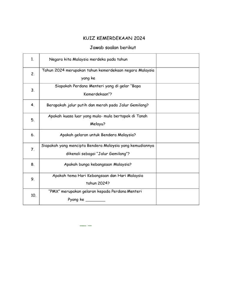 Kuiz Merdeka 2024 | PDF
