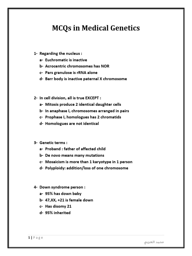 MCQs in Medical Genetics | PDF
