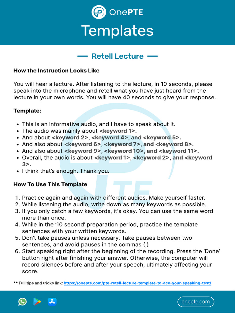 One PTE Retell Lecture Template v1.2 | PDF