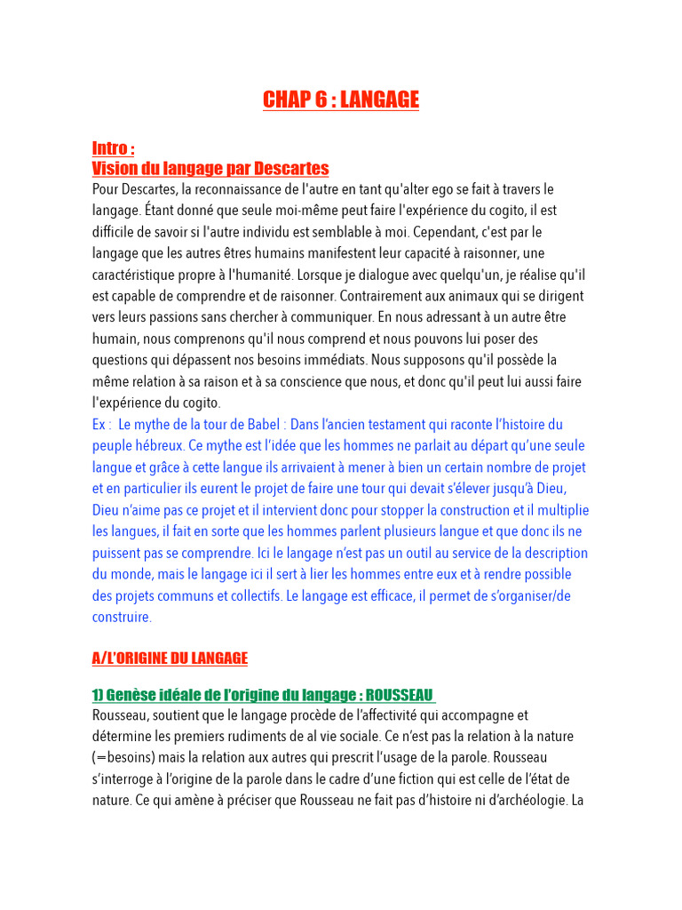 Chap Langage Philo Fiche de Révision | PDF