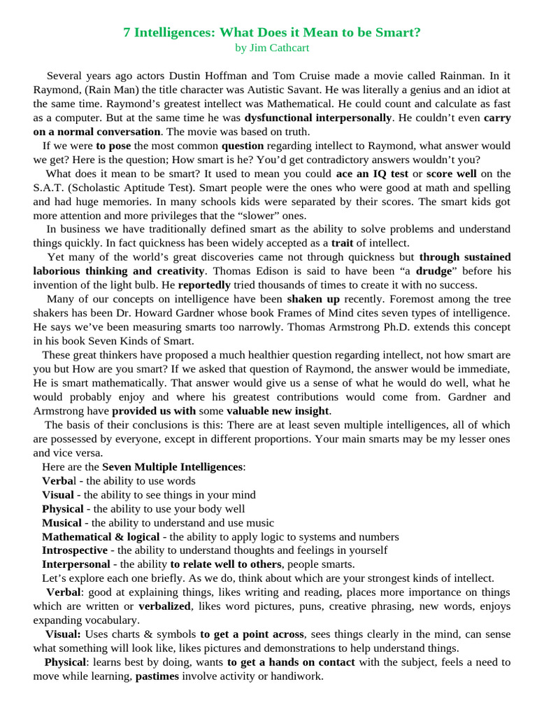 7 Intelligences | PDF