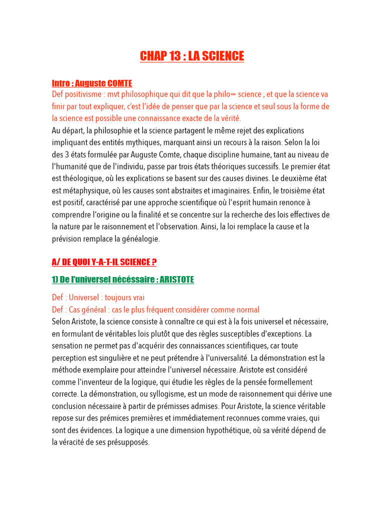 Chap Science Philo Fiche de Révisions | PDF