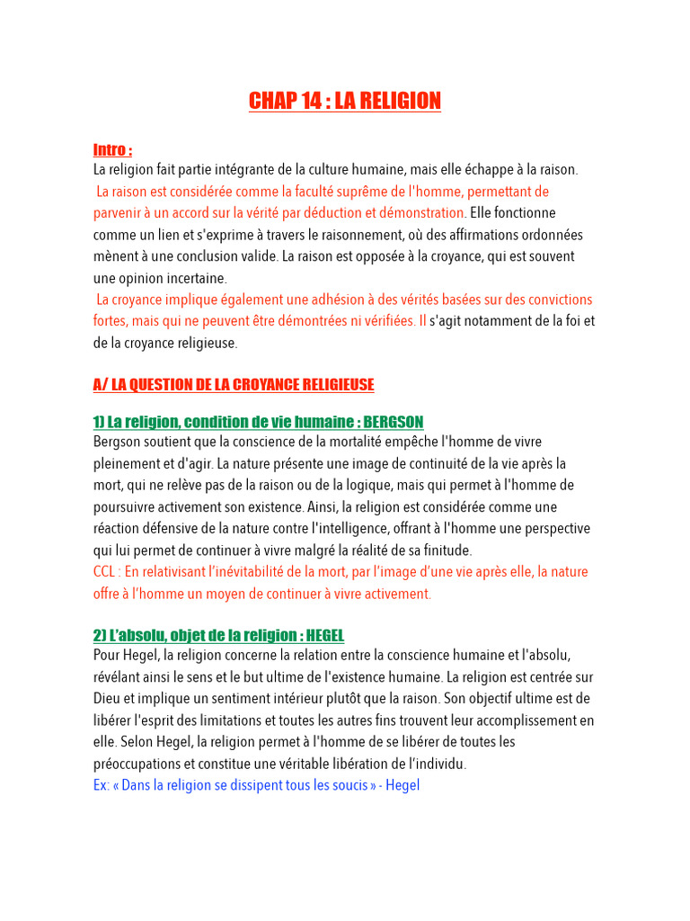 chap religion philo fiche de revisions | PDF