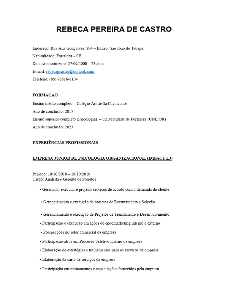CV Rebeca Castro Atualizado 2 | PDF
