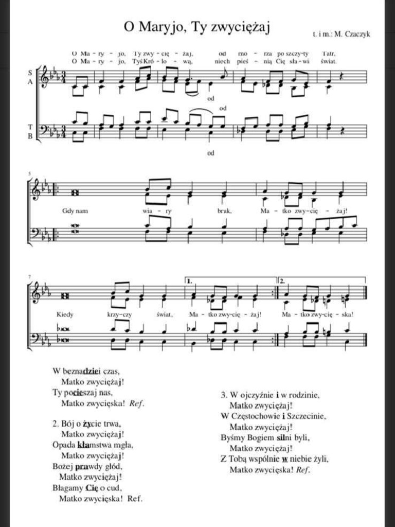 O Maryjo Ty Zwyciezaj - Nuty SATB | PDF