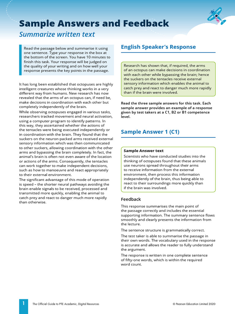 Sample Answers and Feedback Summarize Written Text | PDF Sample Answers and Feedback Summarize Written Text | PDF