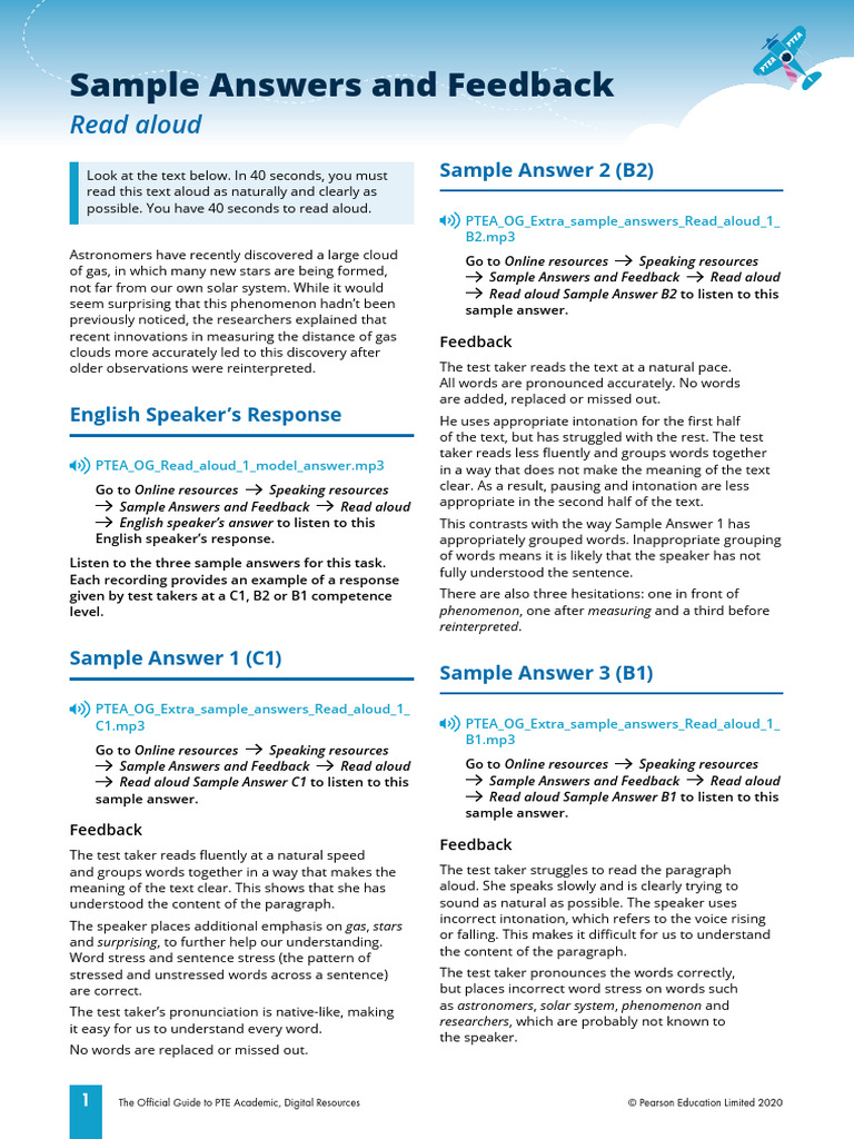 Sample Answers and Feedback Read Aloud | PDF