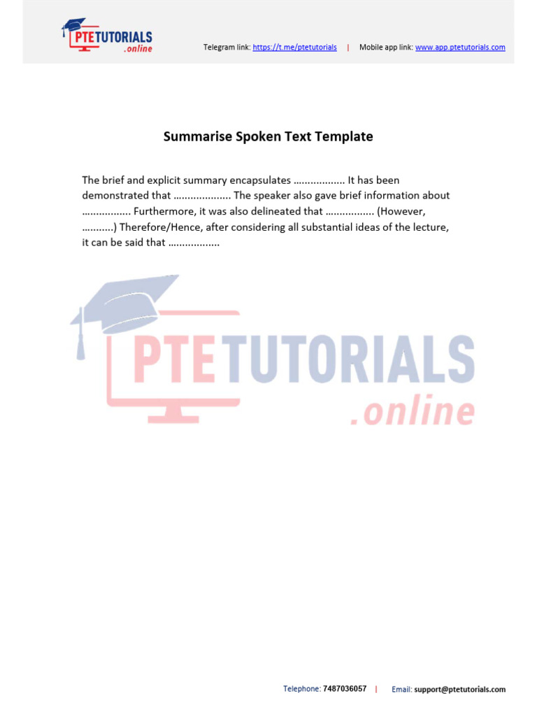 Summarise Spoken Text Template Pdf