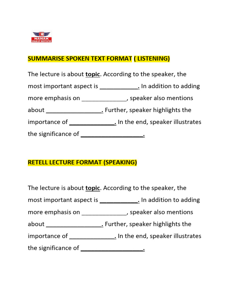 SUMMARISE SPOKEN TEXT FORMAT | PDF