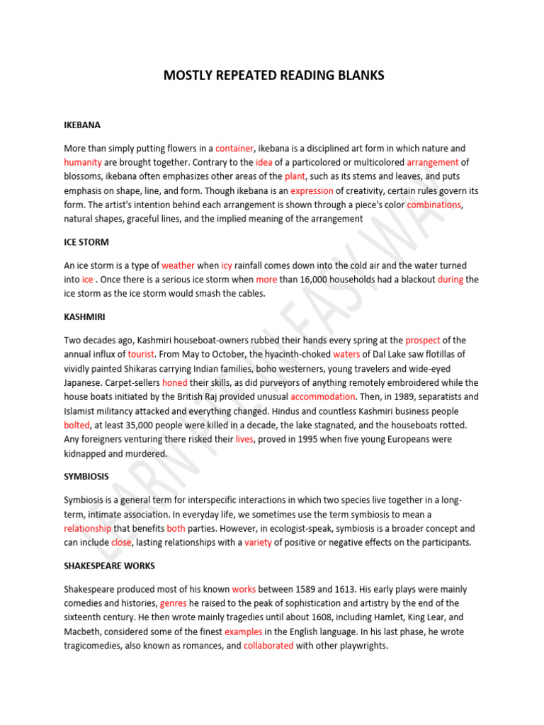 MOSTLY REPEATED READING BLANKS | PDF