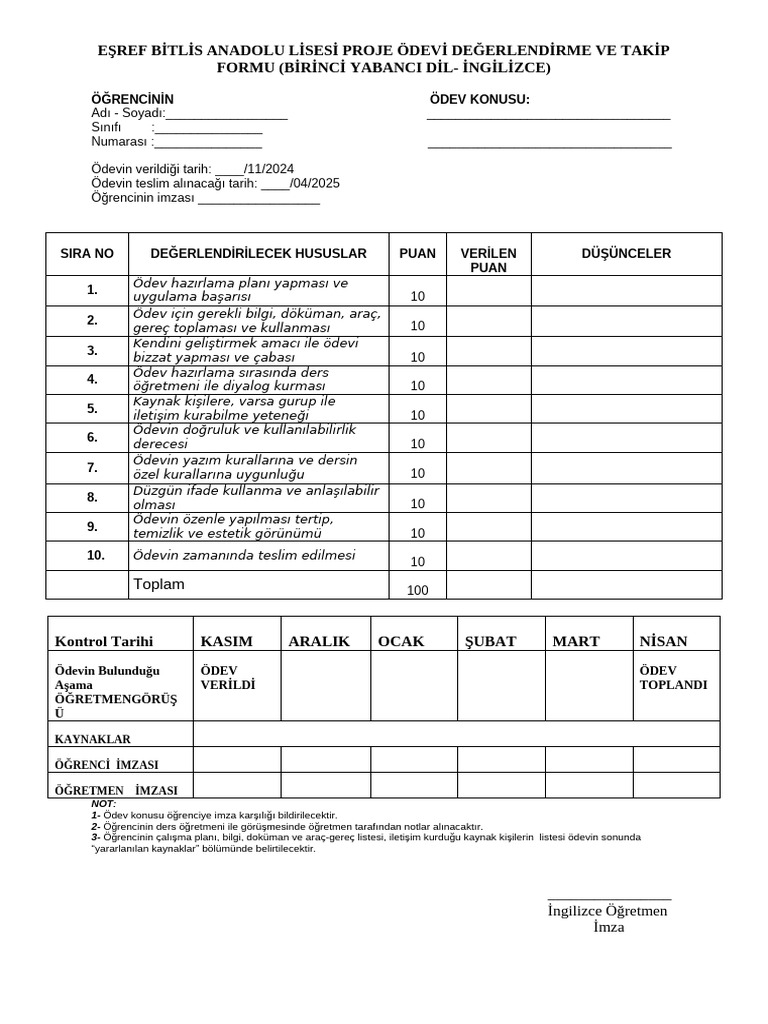 Proje Takip Formu | PDF
