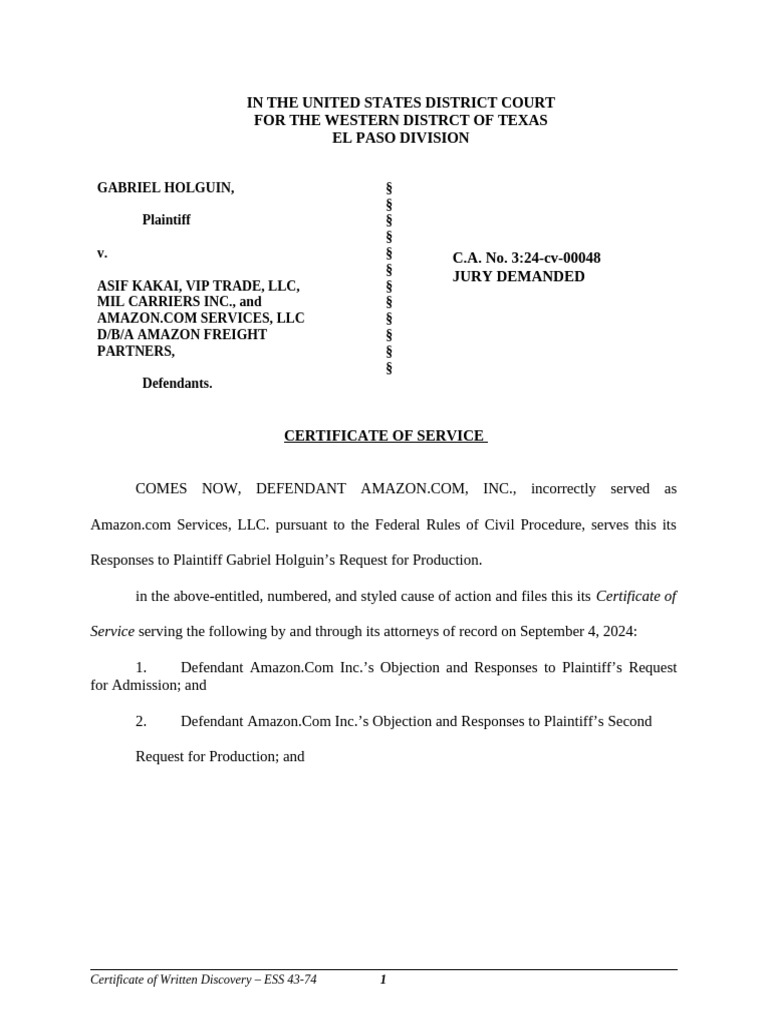 2024.09.04 Amazon's Certificate of Service | PDF 2024.09.04 Amazon's Certificate of Service | PDF