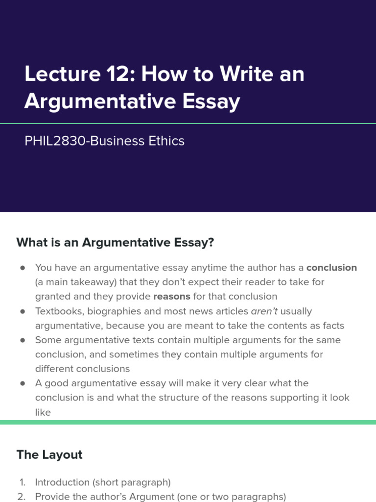 Lecture 12 - How To Write An Argumentative Essay | PDF