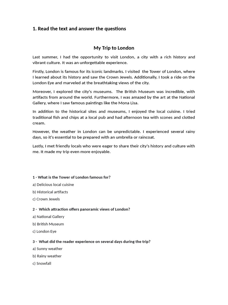 Reading 3 Eso Trip London | PDF