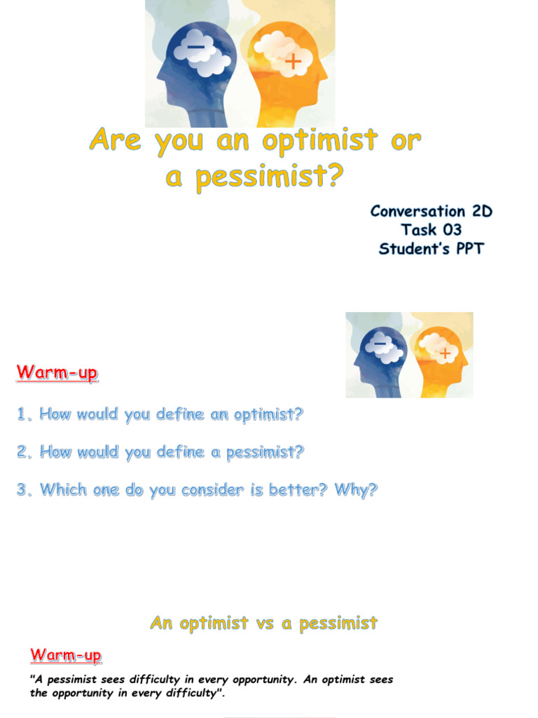 Task 3 Are You An Optimist or A Pessimist - For Students | PDF