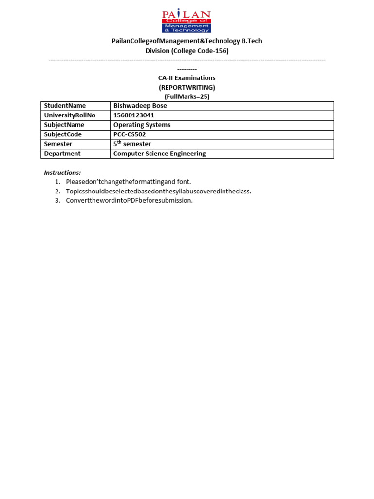 Bishwadeep Bose - PCC-CS502 | PDF | Process (Computing) | Business