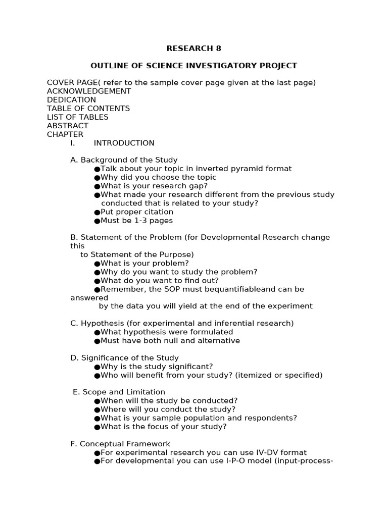 Research 8 Sip Outline 2024 | PDF