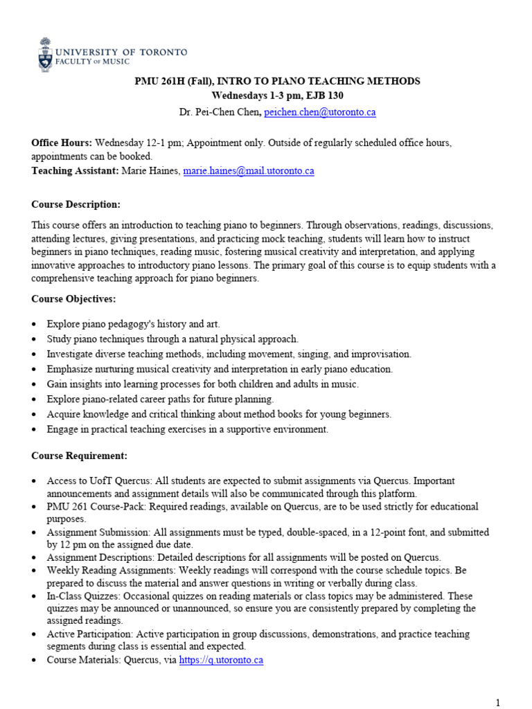 PMU261 Fall 2024 Syllabus | PDF | Accessibility | Academic Integrity