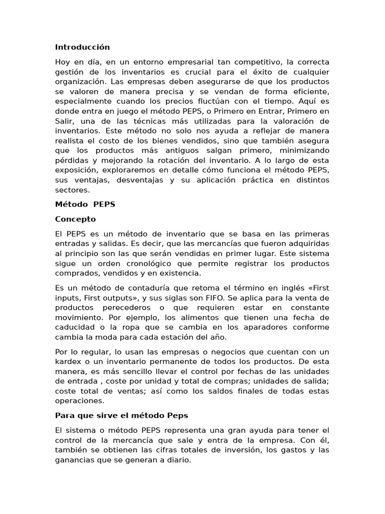 Método PEPS: Ventajas y Desventajas | PDF | Inflación | Business