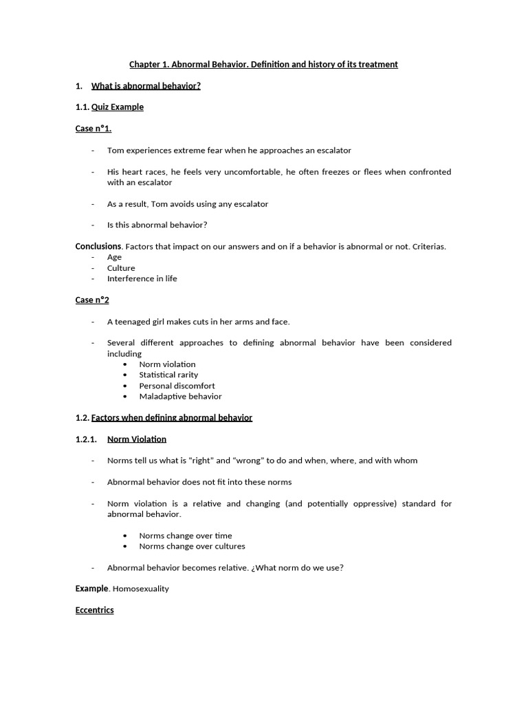 Chapter 1. Abnormal Behavior. Definition and History of Its Treatment ...