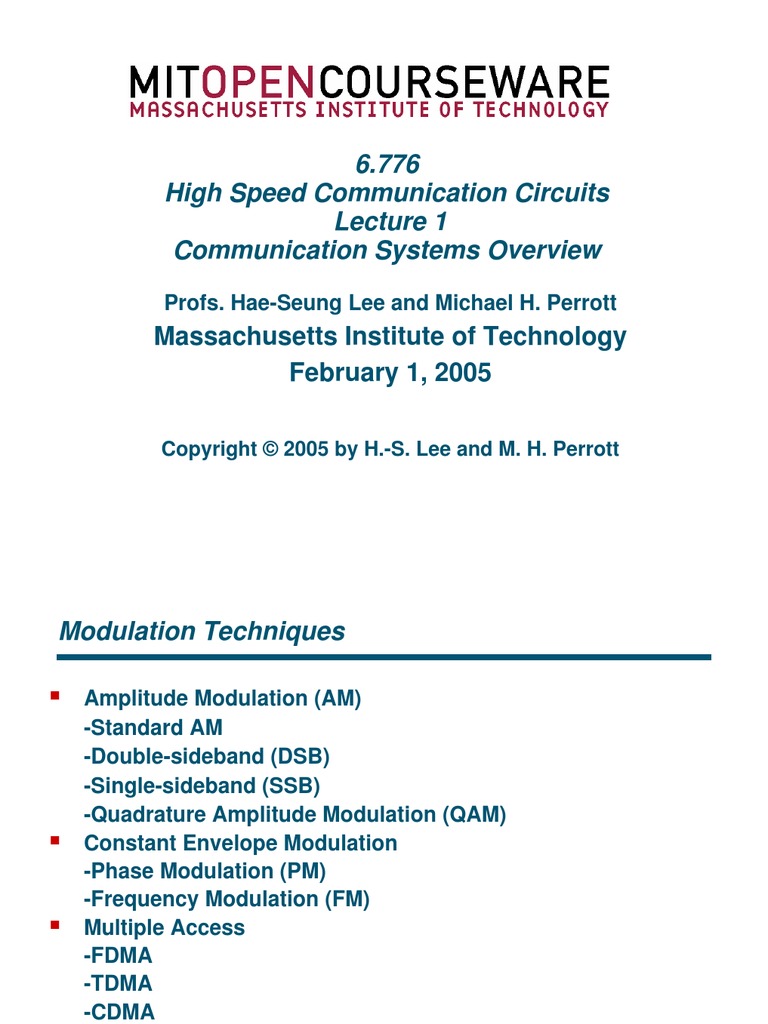 Communication System Overview - MIT OCW | PDF