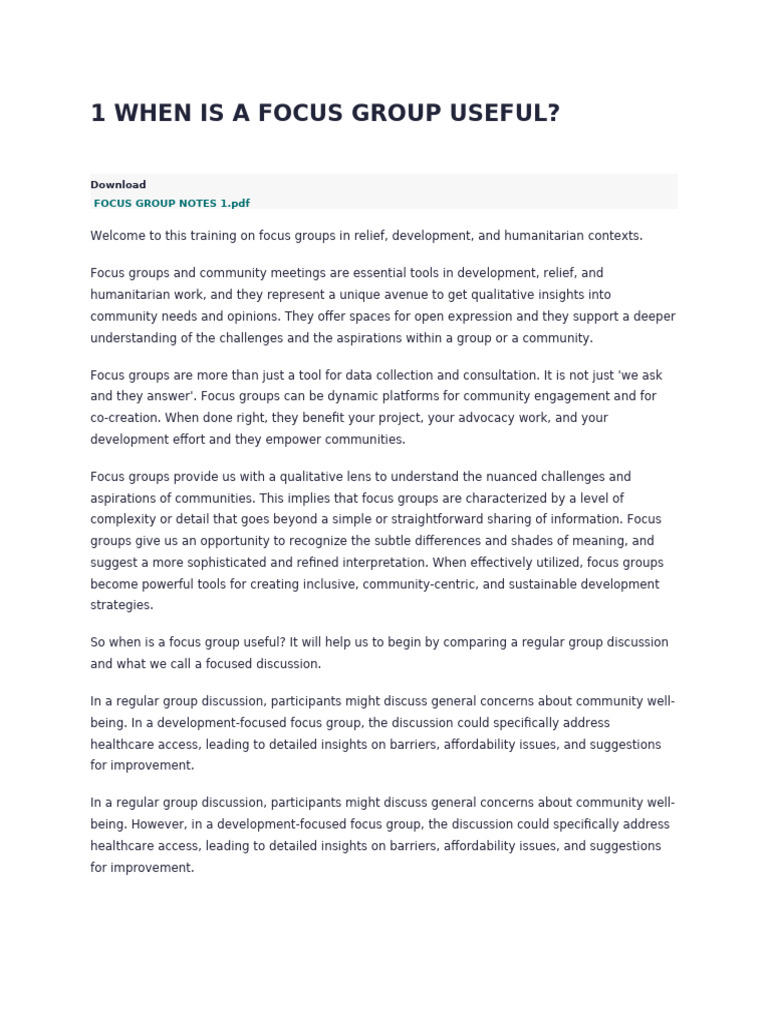 1 When Is A Focus Group Useful | PDF | Focus Group | Social Science