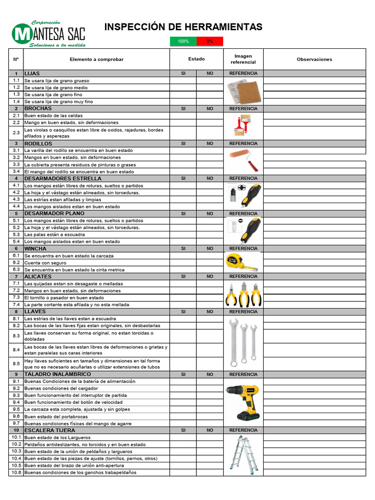 Inspeccion de Herramientas - Corporacion Mantesa | PDF